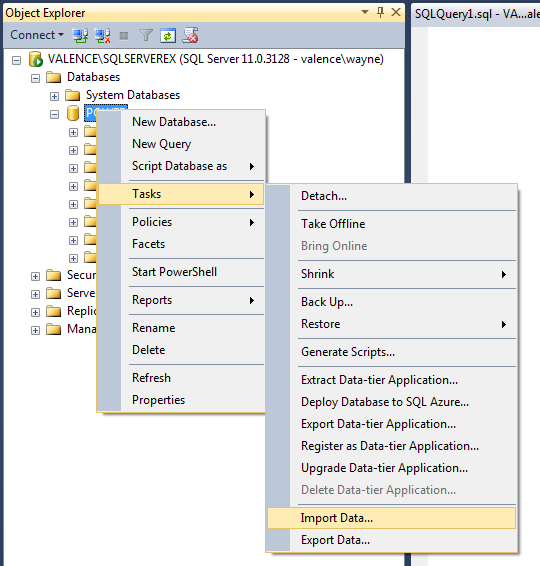 Valence Analytics: Importing Data into a Database Engine, SQL Server 2012