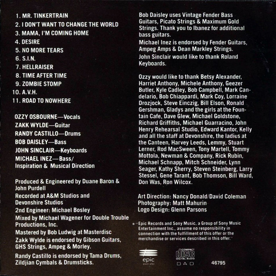 No More Tears Ozzy Osbourne Ozzy Osbourne - PrimaNYC.com