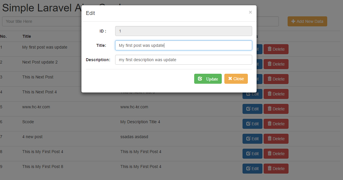 Laravel 5 CRUD using AJAX & Modals + Bootstrap Template in Laravel 5.3 | KODE AJAIB