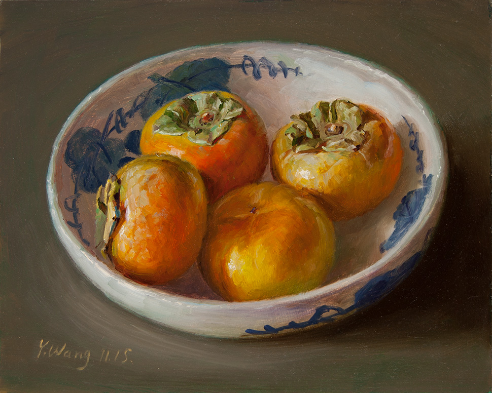 Wang Fine Art: persimmons in a bowl still life oil painting a day ...