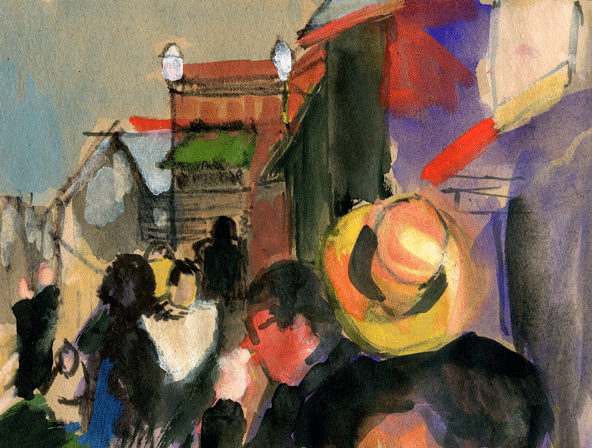 Crosbys Life Paintings: Cannery Row Color Sketch