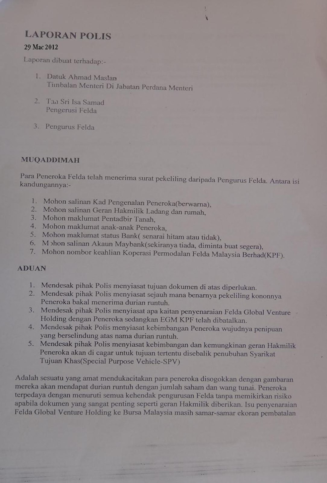 ~lenggongkite'13~BILA BULAN BICARA~: LAPORAN POLIS: FELDA CUBA NAK ...