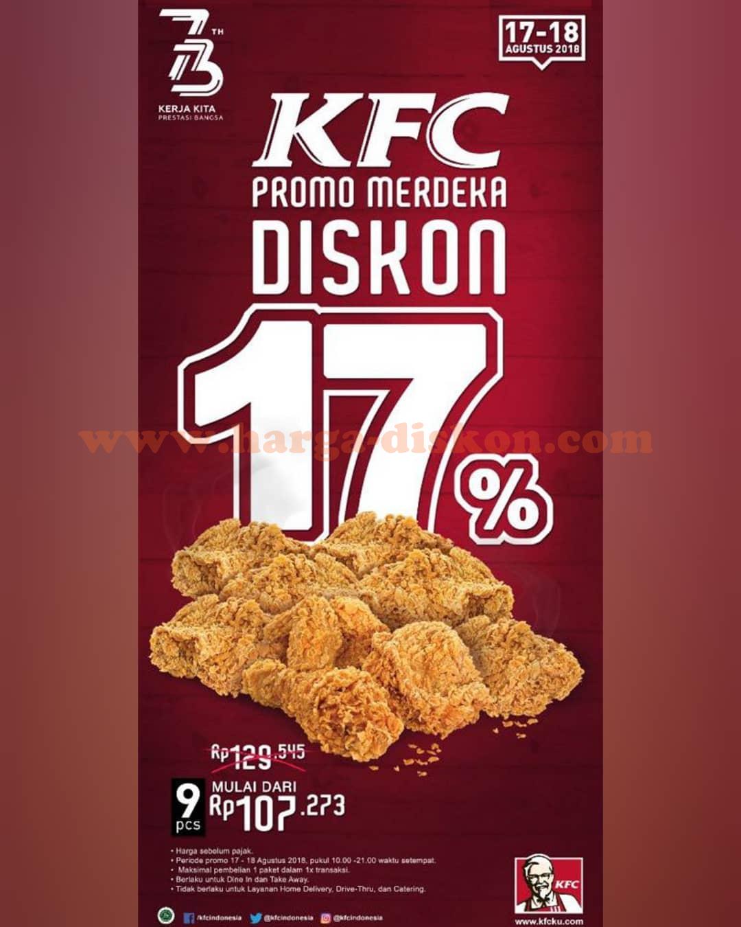 Promo Merdeka KFC Diskon 17% Tanggal 17 Agustus 2018 | HargaPromo.net
