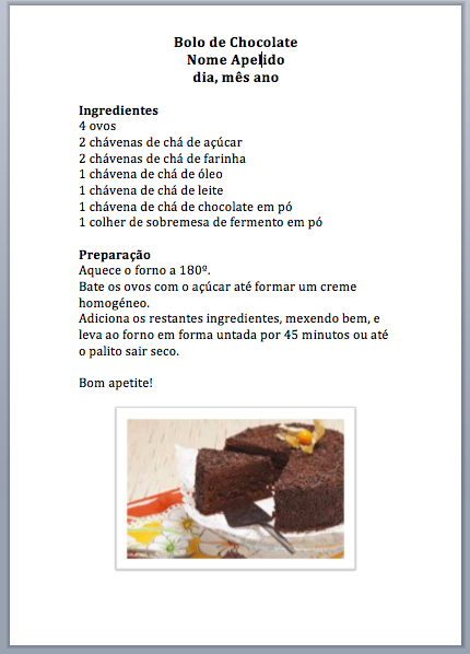 educar321: bolo de chocolate - exercício ms word