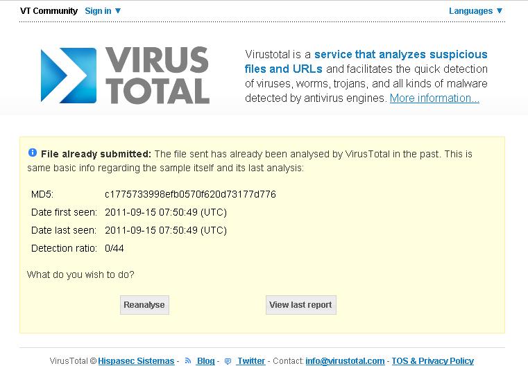 Scan File dengan Virus Total