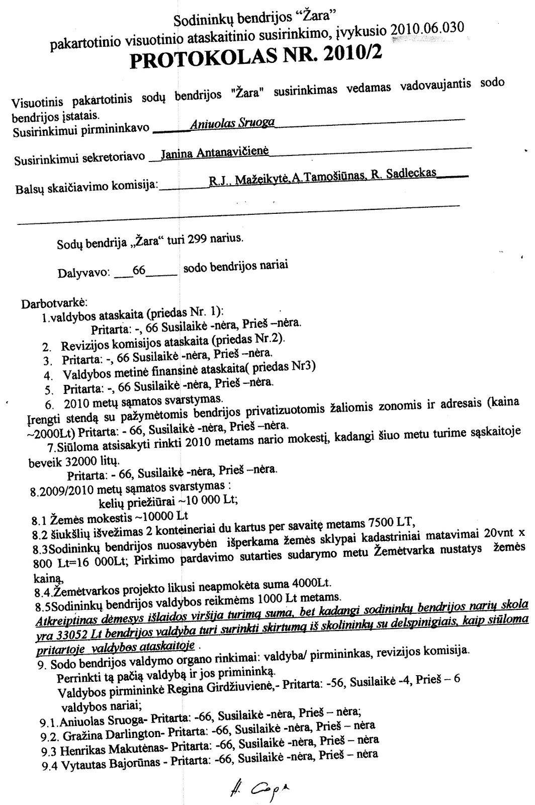 SODAS ŽARA (reviz. komisijos dok.): SODO ŽARA 2010 m. VISUOTINIO PROTOKOLAS