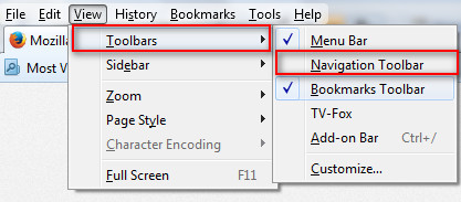 Firefox - Enable and disable the Navigation Bar - Document Information