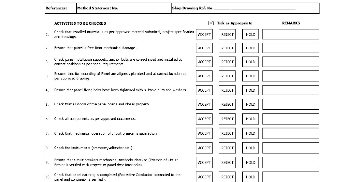 ELECTRICAL QC WORKS @ RELATED : Installation checklist ATS