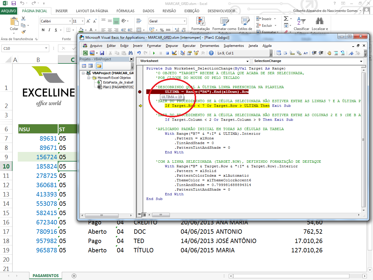 Excelline Office World Excel Vba Destacando Automaticamente A Linha