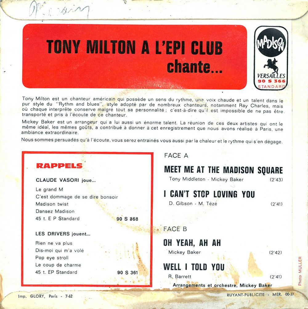 Vivonzeureux!: TONY MILTON : À l'Épi-Club
