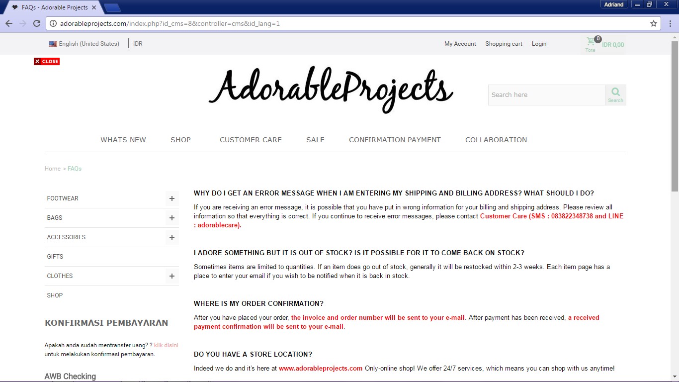 Analisa Tampilan pada Website AdorableProjects
