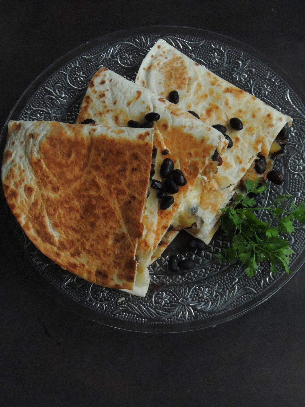 Priya's Versatile Recipes: Cheesy Black Beans & Potato Quesadillas