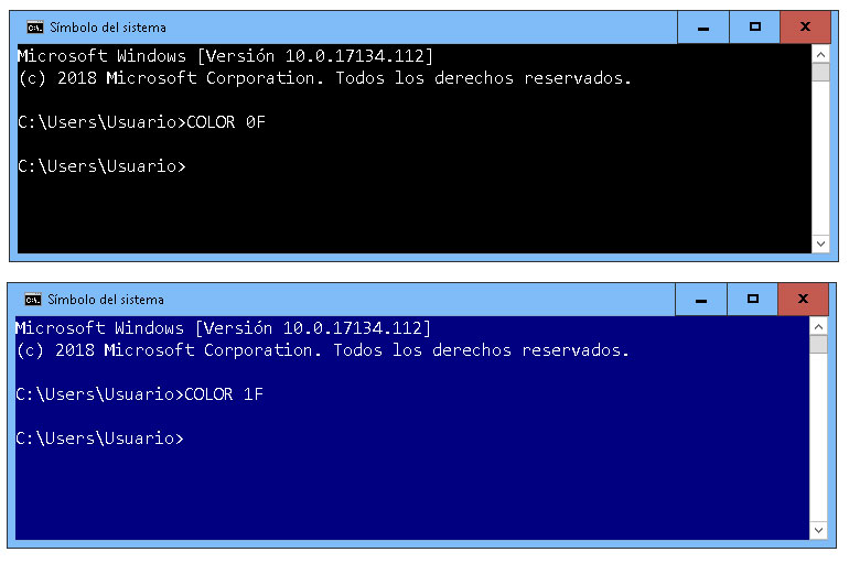Pantallazos.es: Windows CMD: Establecer los colores de fondo y de texto ...