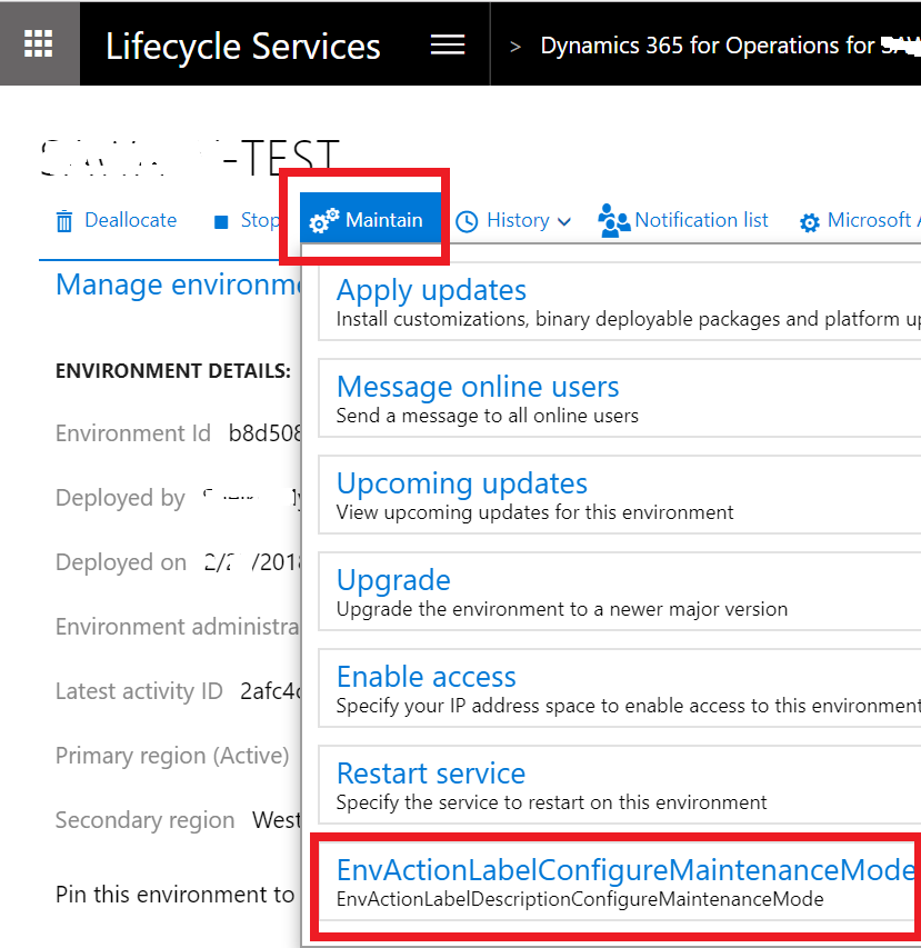 How to put Dynamics 365 in maintenance mode?