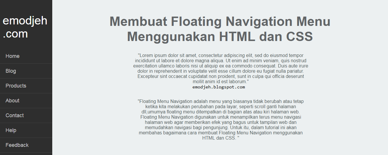 Membuat Floating Menu Navigation Menggunakan HTML Dan CSS - Emod Jeh