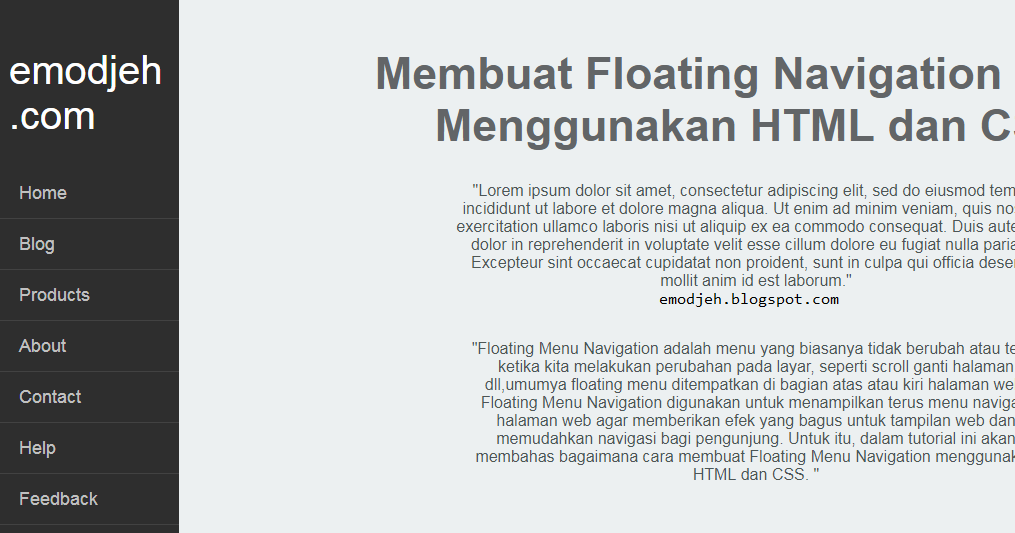 Membuat Floating Menu Navigation Menggunakan HTML Dan CSS - Emod Jeh