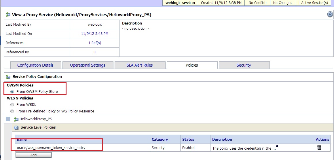 Oracle-FMW: Securing OSB proxy service