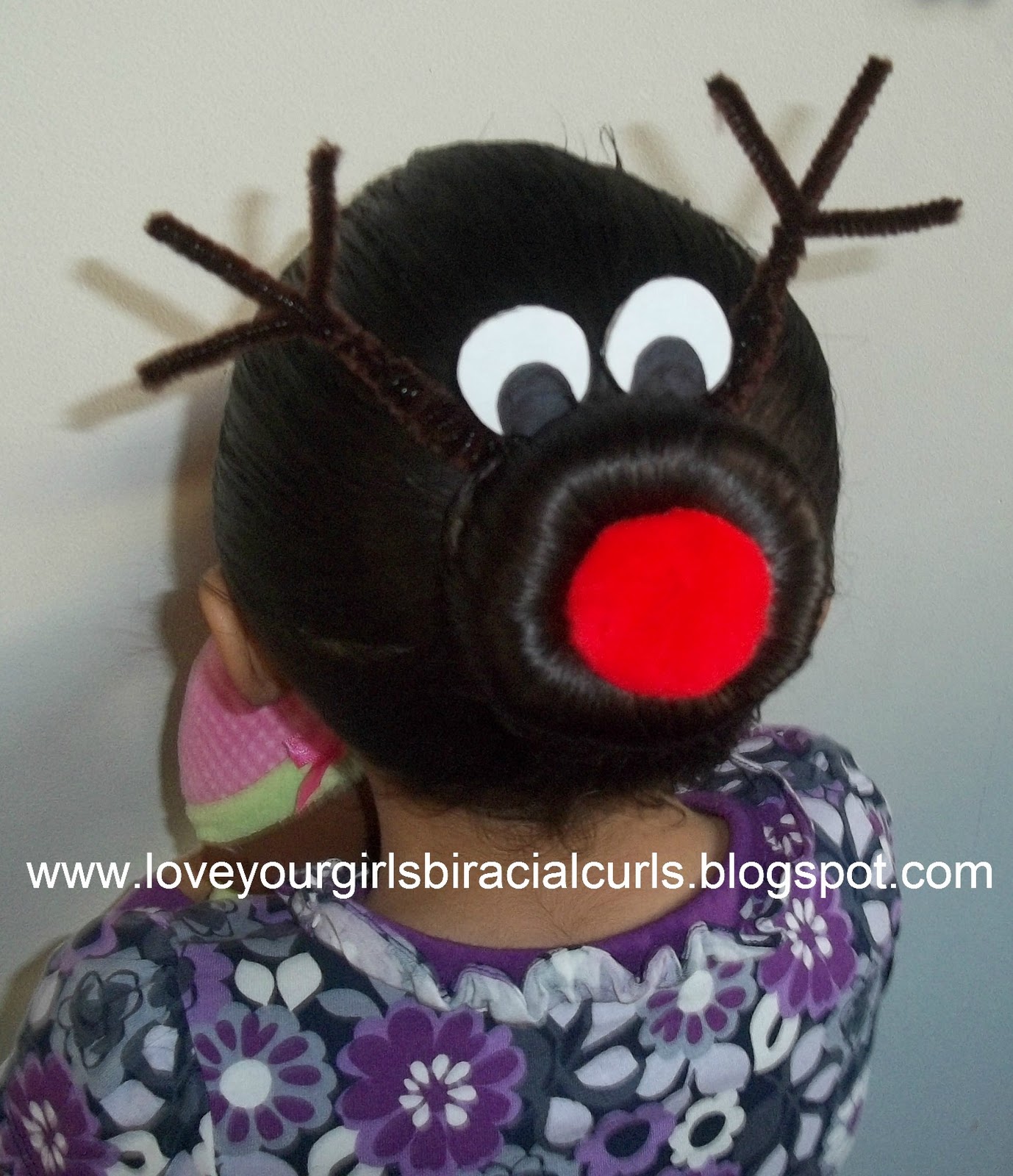 Love Your Girls Biracial Curls: Reindeer Christmas Hair Style and Sock ...