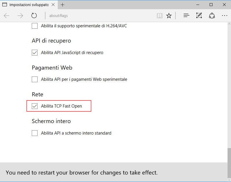 Information Technology: Windows 10: Abilitare TCP Fast Open in Microsoft Edge
