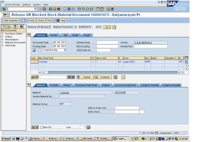 SAP MM : Steps for Goods Receipt to GR Blocked Stock ( Conditional GR ...