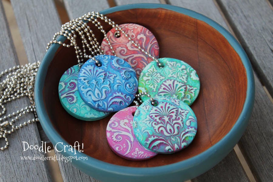 Damask Polymer Clay Pendants made with Sculpey