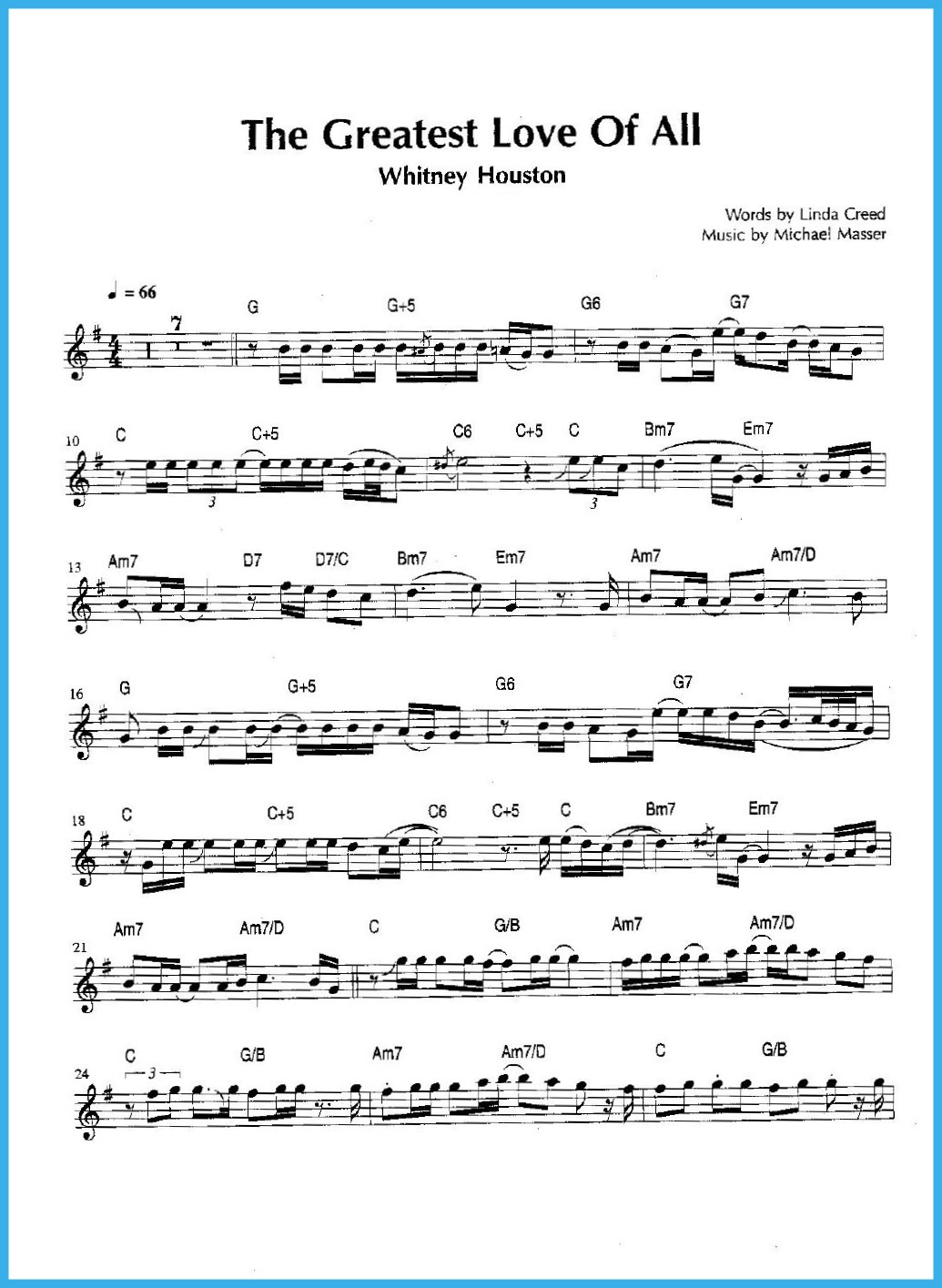 Music Score And Backing Track Playalong Of The Greatest Love Of All By