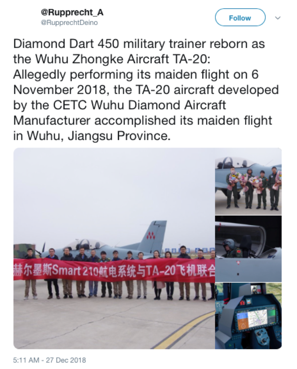 Military and Commercial Technology: China has flown the Diamond DART ...