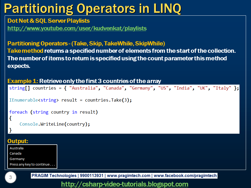 Sql Server Net And C Video Tutorial Part 12 Partitioning Operators In Linq