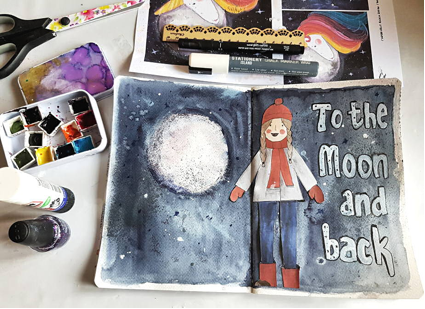 Mrs Brimbles: Watercolour Moon Art Journal Page