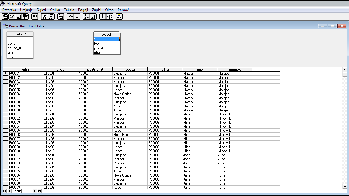 Malo vsega: Združevanje tabel
