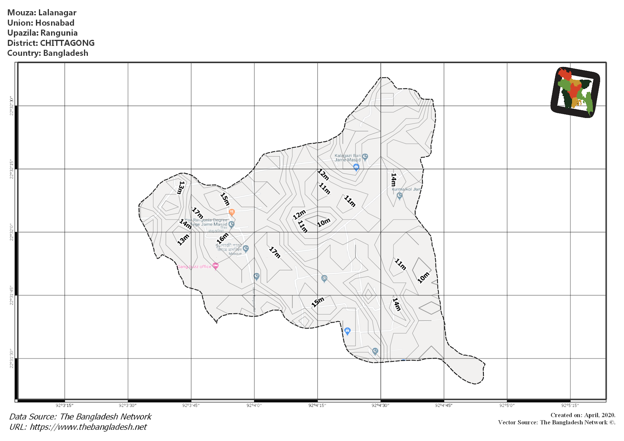 Map of Lalanagar Mouza, Rangunia, Chittagong