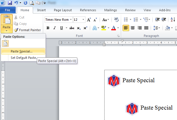 Microsoft Office - Paste Special