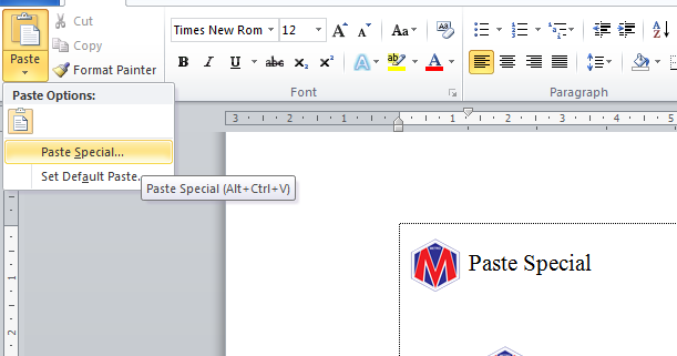 Microsoft Office - Paste Special