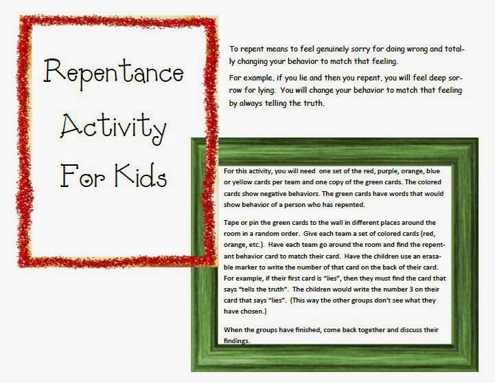 Bible Class Creations: Repentance Activity
