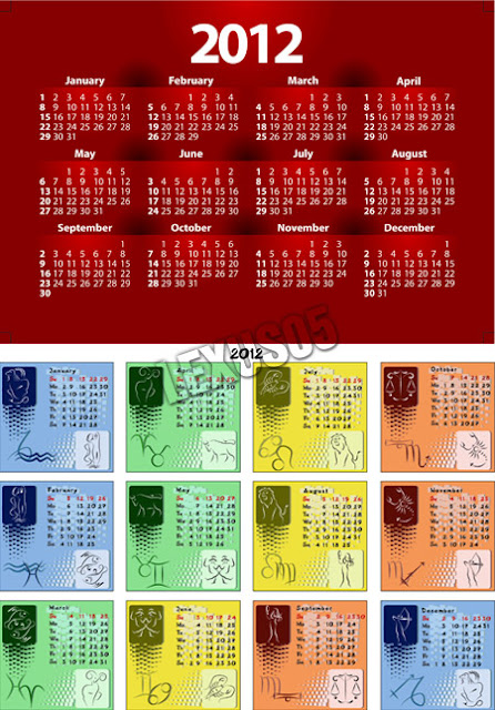 Quality Graphic Resources: Calendar for 2012 with Horoscope Signs