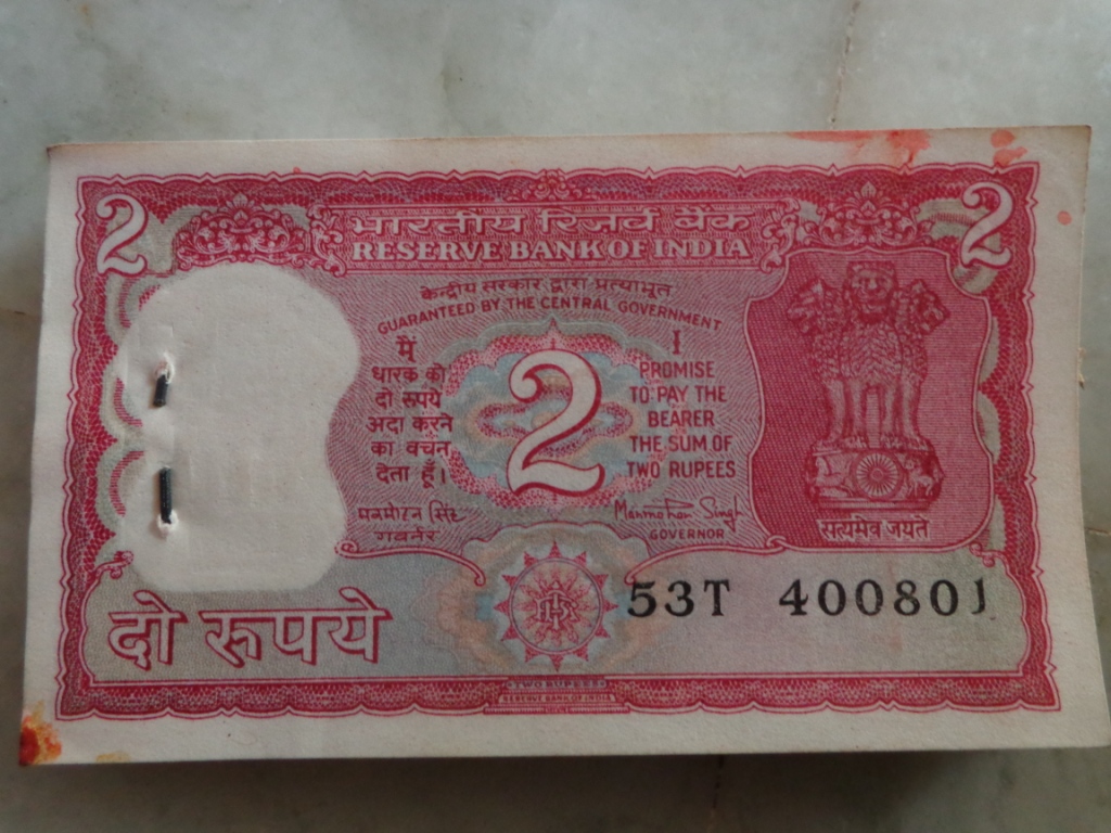 2 Rupees Full Serial Bundle Red tigers on back side Manmohan singh ...