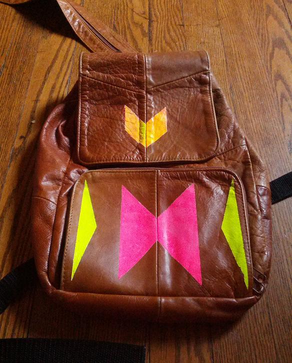Refashion Co-op: Neon Stencil on Leather Backpack