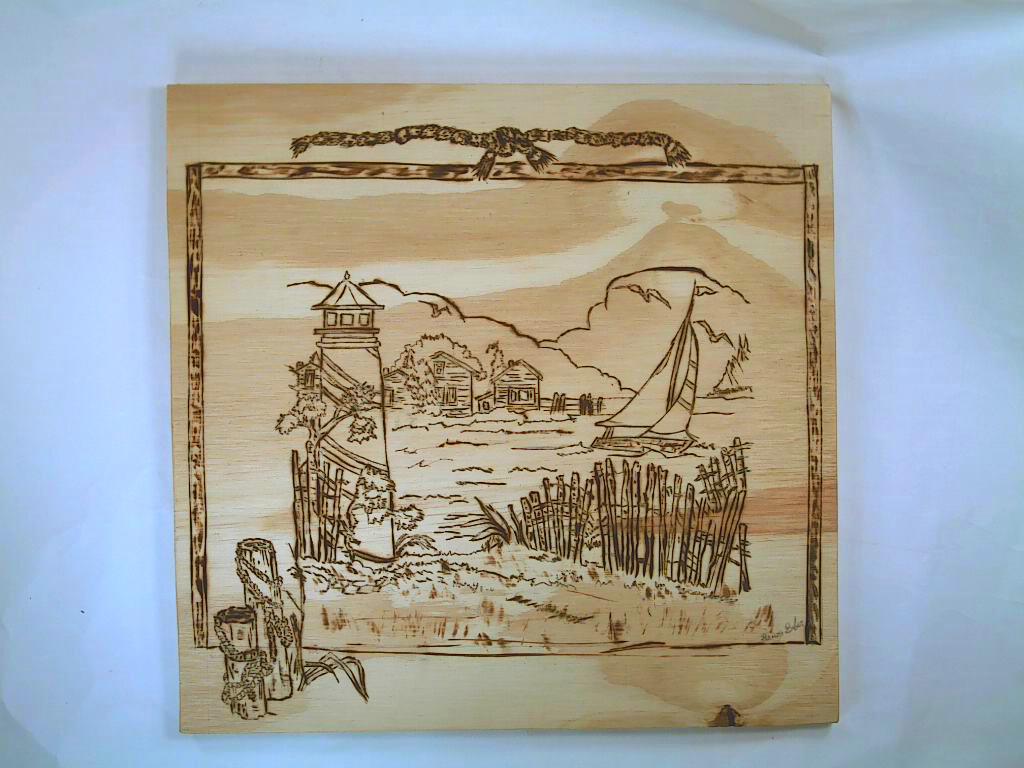 Magikal Journeys : Pyrography,wood burning,Lighthouses handmade wall plaque