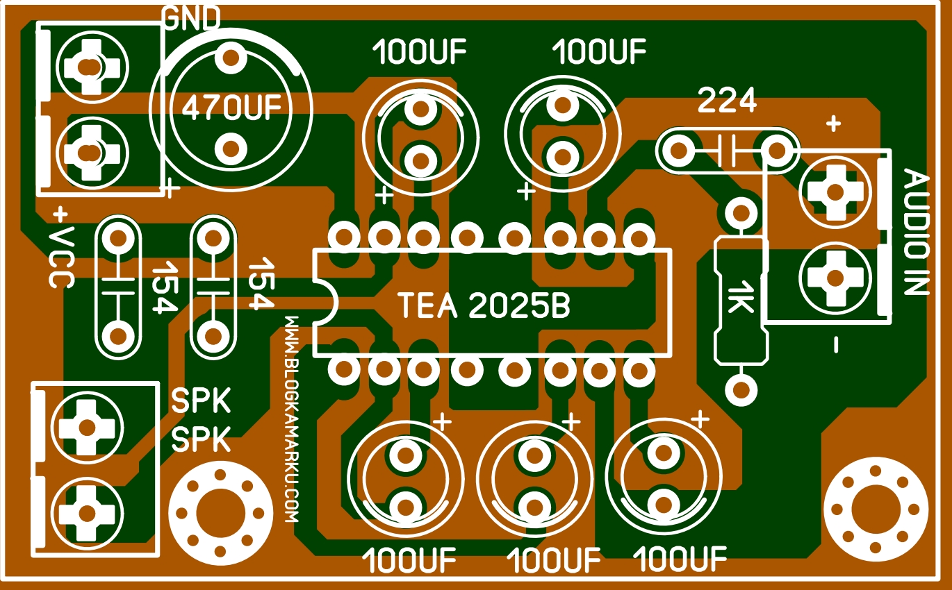 Mini amplifier Mono TEA 2025B Sederhana Layout PCB – BLOGKAMARKU
