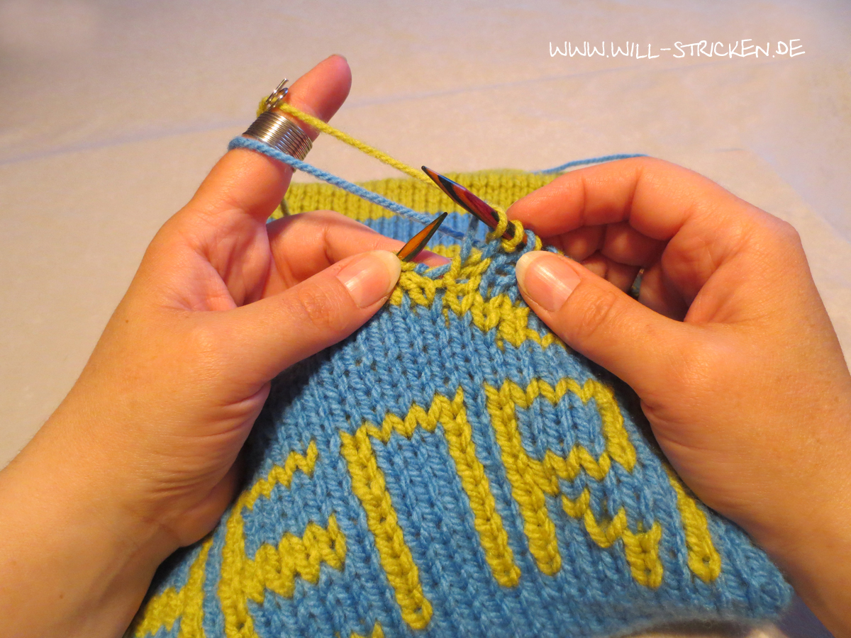 Doubleface Stricken, stricken der rechten Maschen beim Farbwechsel ...