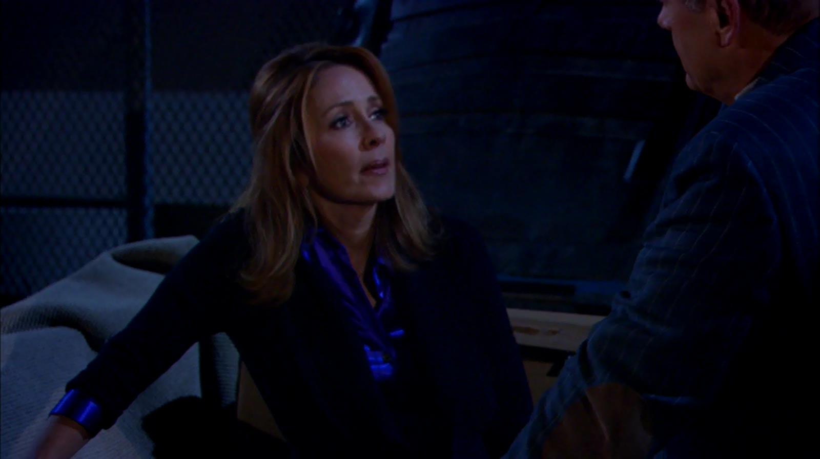 Ladies in Satin Blouses: patricia heaton - purple satin blouse under suit