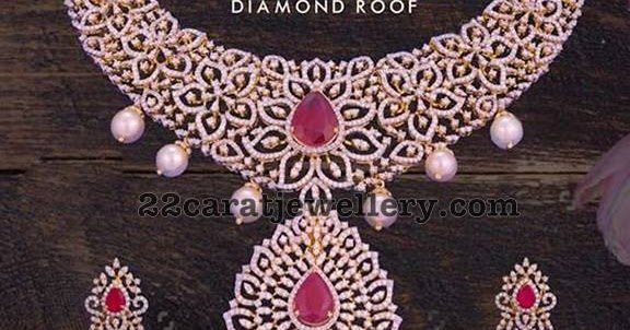Heavy Diamond Set with Jhumkas - Jewellery Designs
