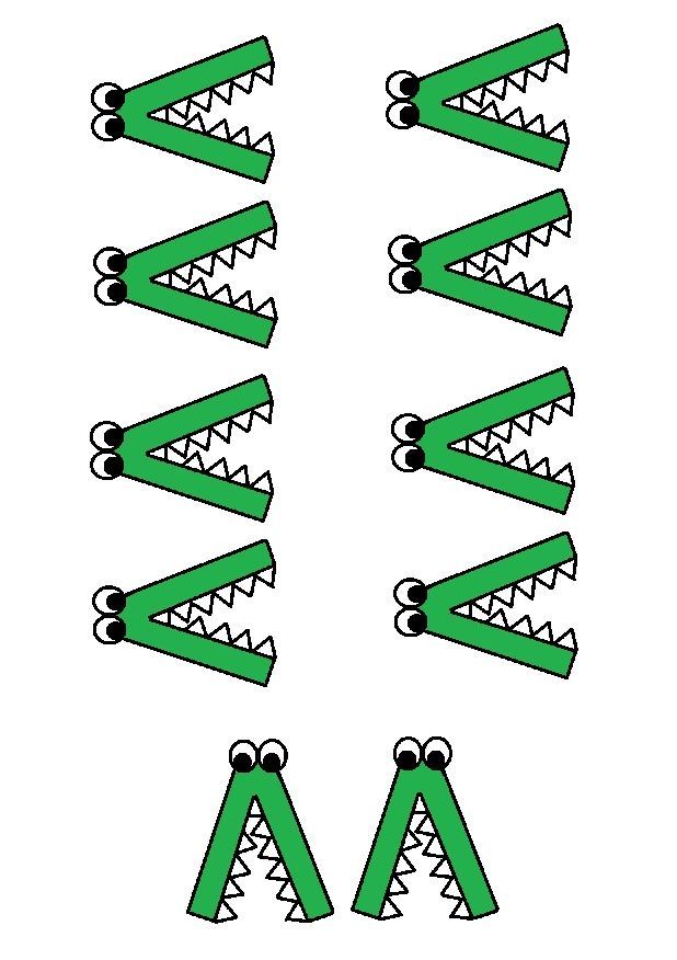 1 crocodile, 2 crocodiles, 3 crocodiles,