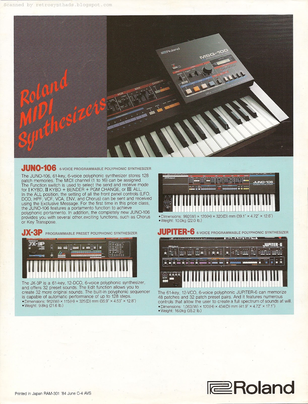 Retro Synth Ads: Roland MSQ-100 MIDI Digital Keyboard Recorder brochure ...