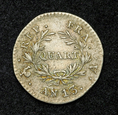 French Coins of Napoleon Bonaparte 1/4 Franc (Quart) Silver Coin 1805 ...