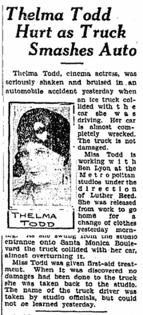 Thelma Todd: Thelma Todd In Traffic Accident In 1927