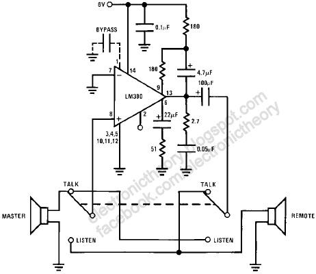LM390 Simple 2-Way Radio Intercom Circuit