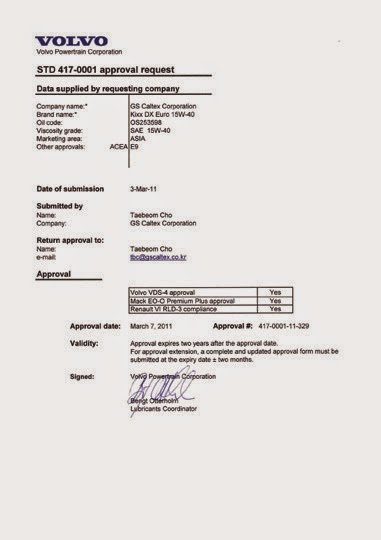 Kixx Engine Oil: GS Caltex engine oil - Global certificate