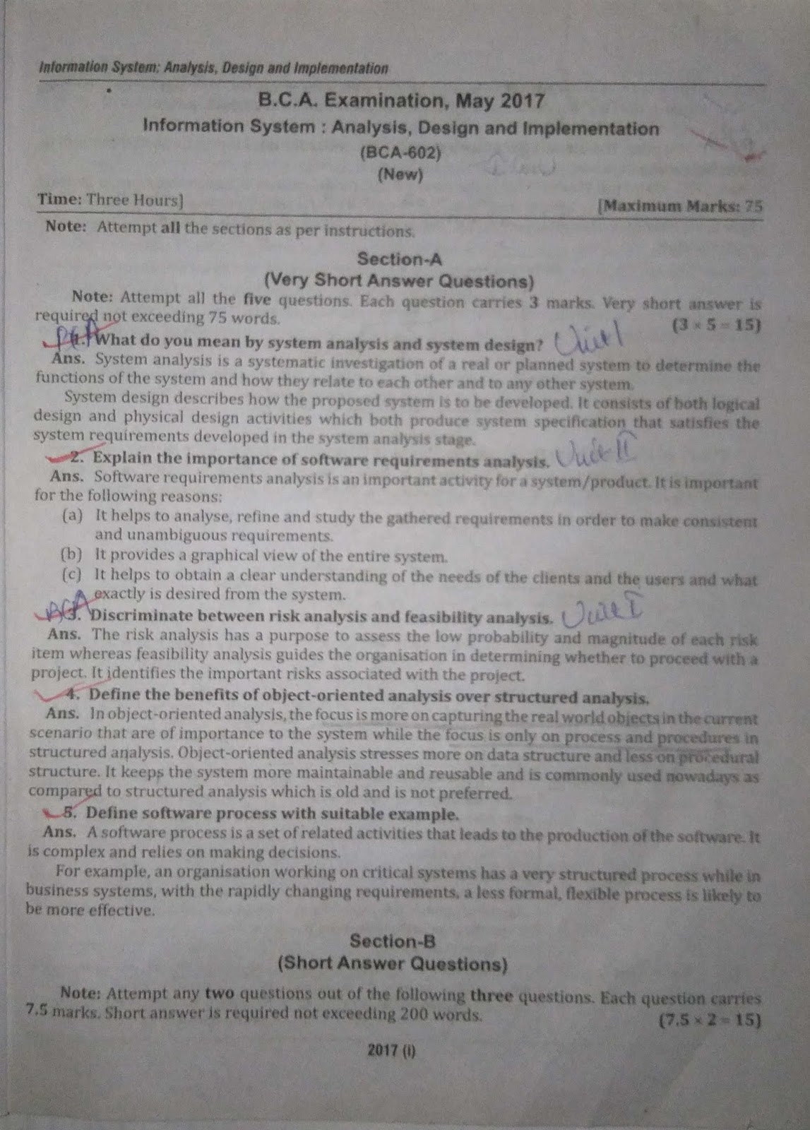 BCA INFORMATION SYSTEM 6TH SEM CCSU LAST 5 YEAR QUESTION PAPER 2018 ...