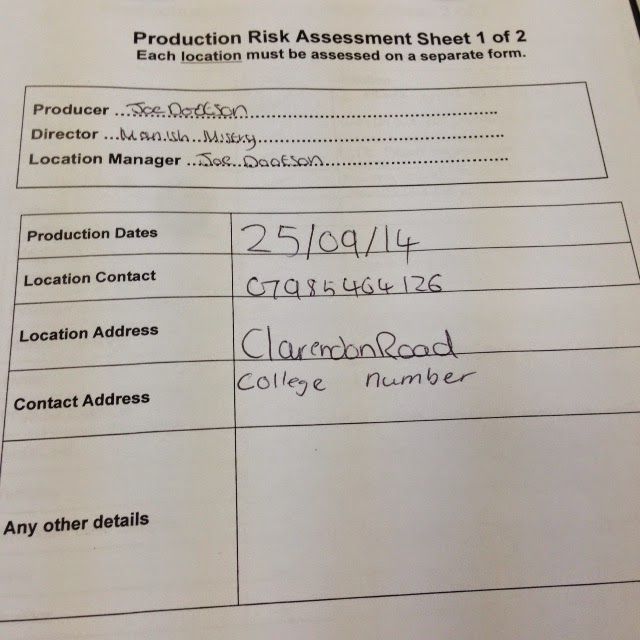 Photography: Risk Assessment and Mind Map and Studio Set Up